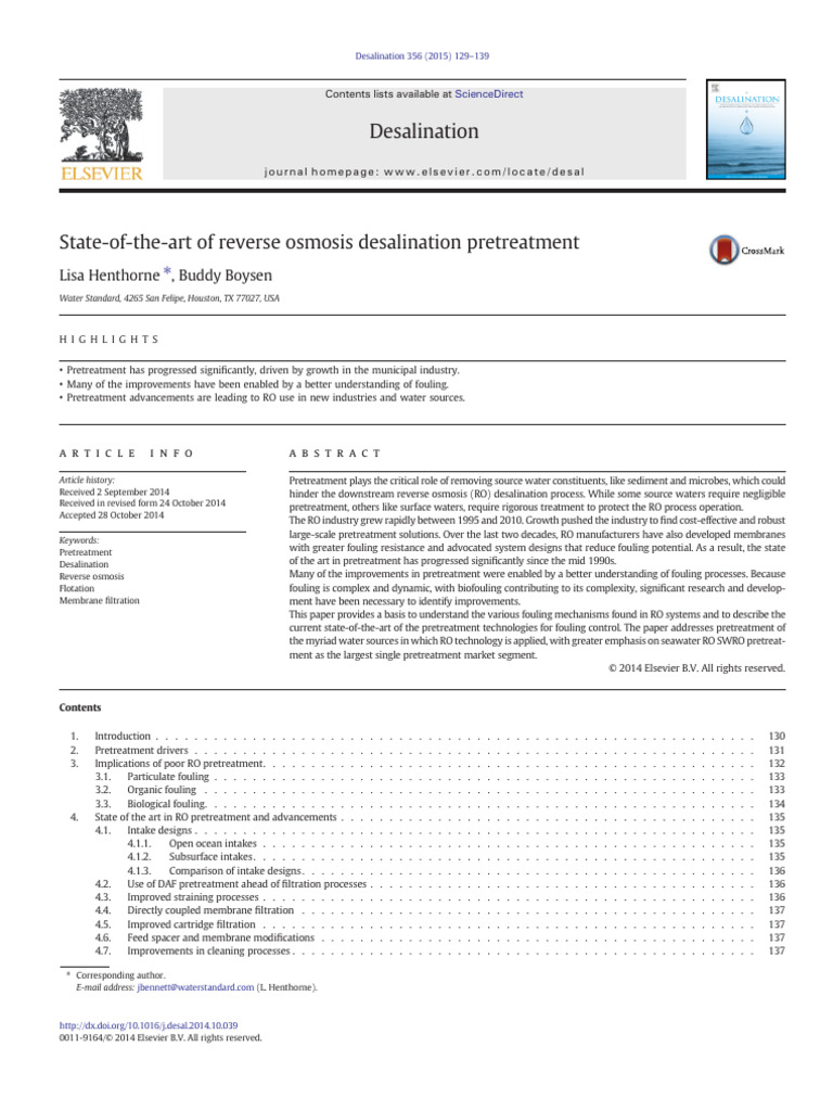 PAP Desalination - State-Of-The-Art of Reverse Osmosis Desalination ...