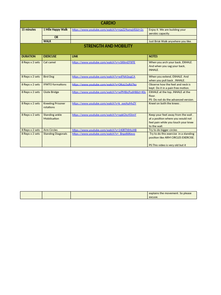 Week 1 Workout Schedules With Link Pdf Aerobic Exercise Physical
