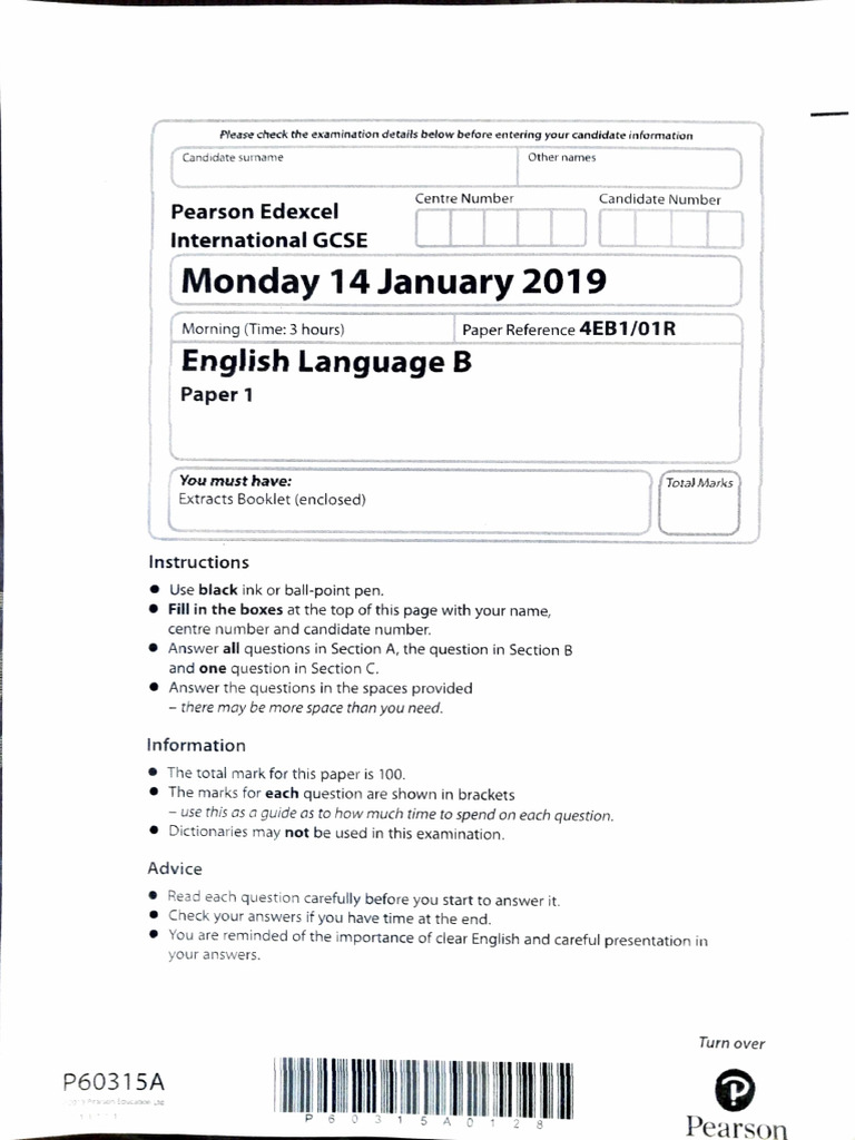 English Language P1 Jan 2019 | PDF