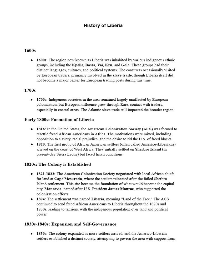 Overview of Liberia's Historical Timeline | PDF | Liberia | Africa