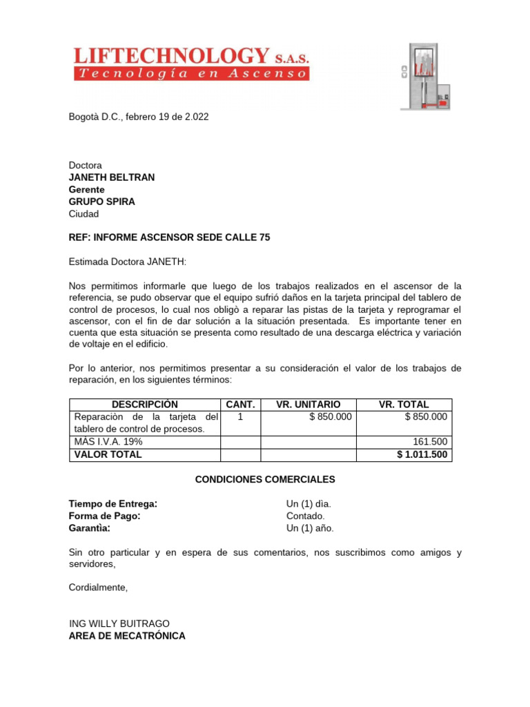 Informe Ascensor Ibero | PDF