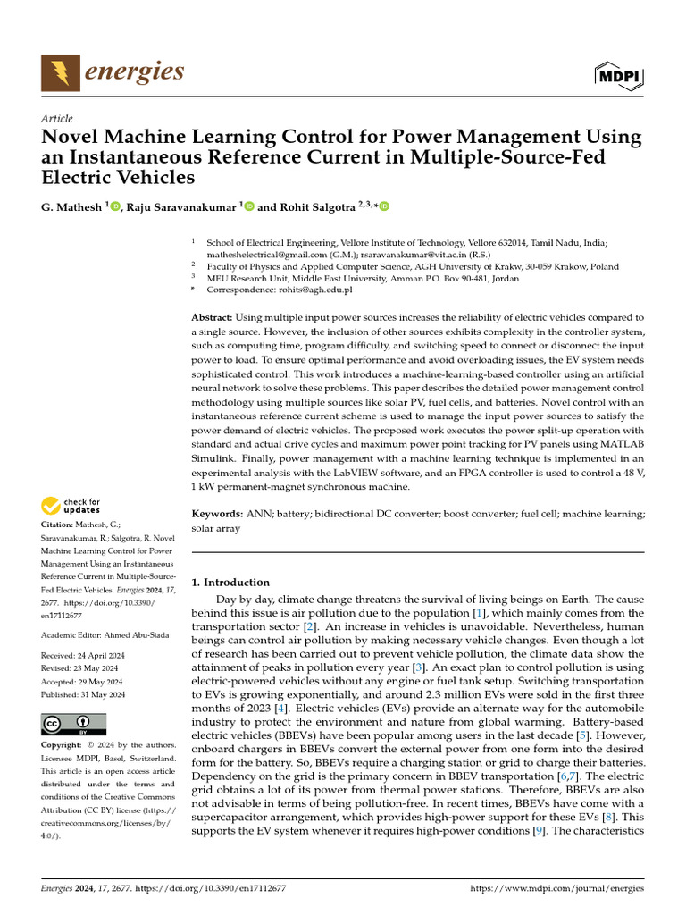 Novel Machine Learning Control For Power Management Using | PDF | Electric Vehicle ...