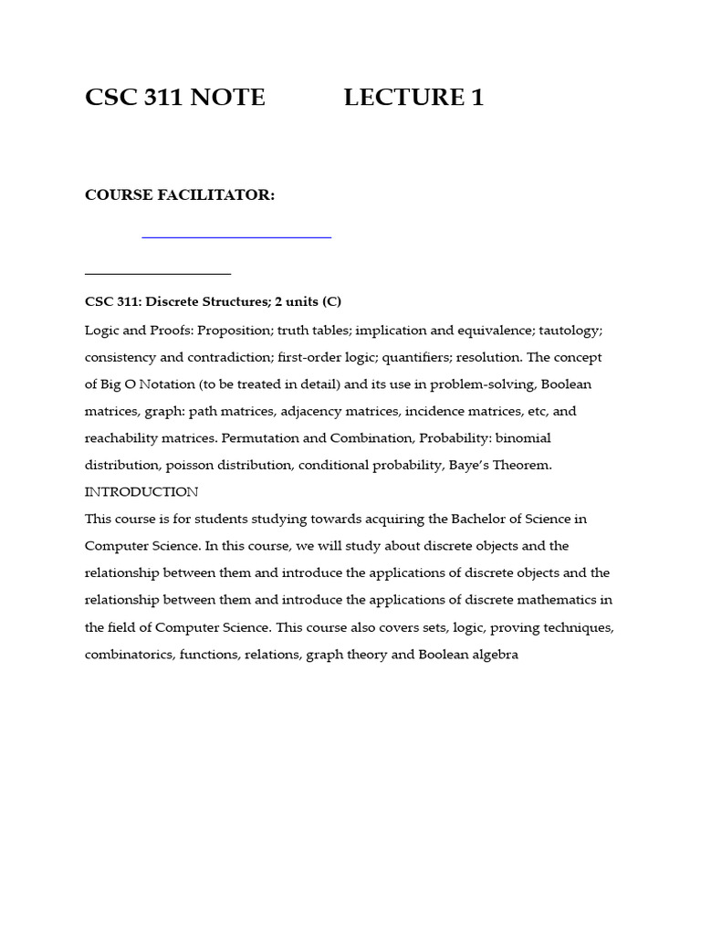 Discrete Structure Lecture 1 2023 | PDF | Set (Mathematics) | Discrete Mathematics