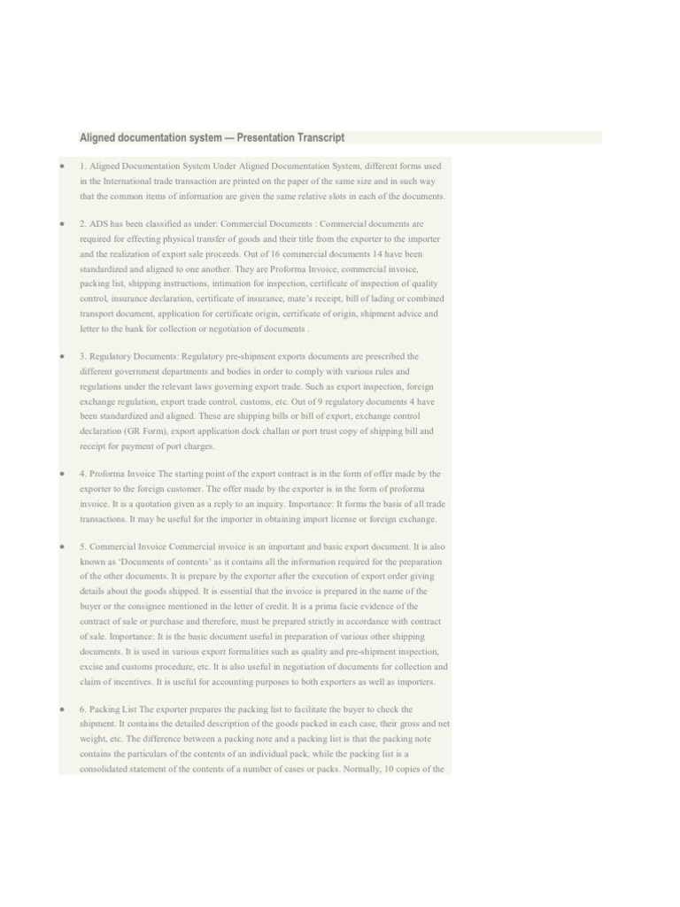 Aligned Documentation System | PDF | Bill Of Lading | Cargo