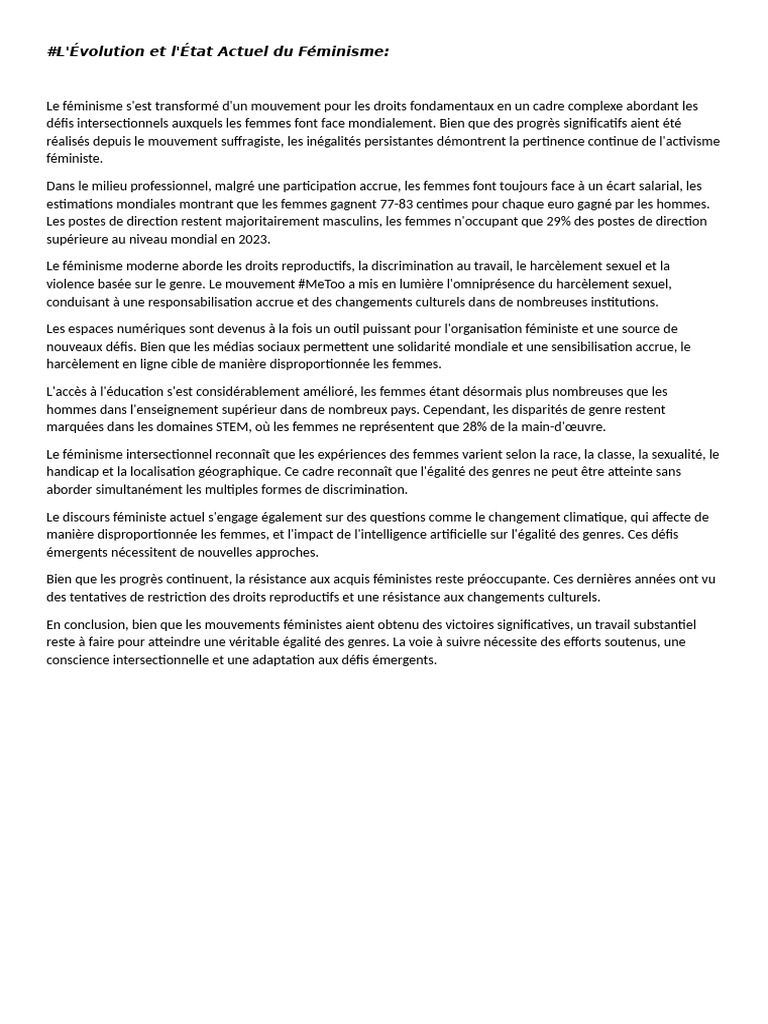 État actuel et défis du féminisme mondial | PDF | Féminisme | Études ...