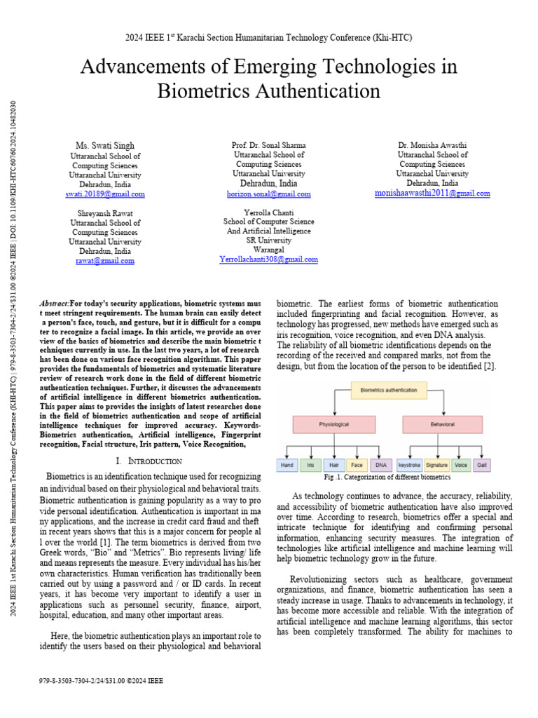Advancements Of Emerging Technologies In Biometrics Authentication