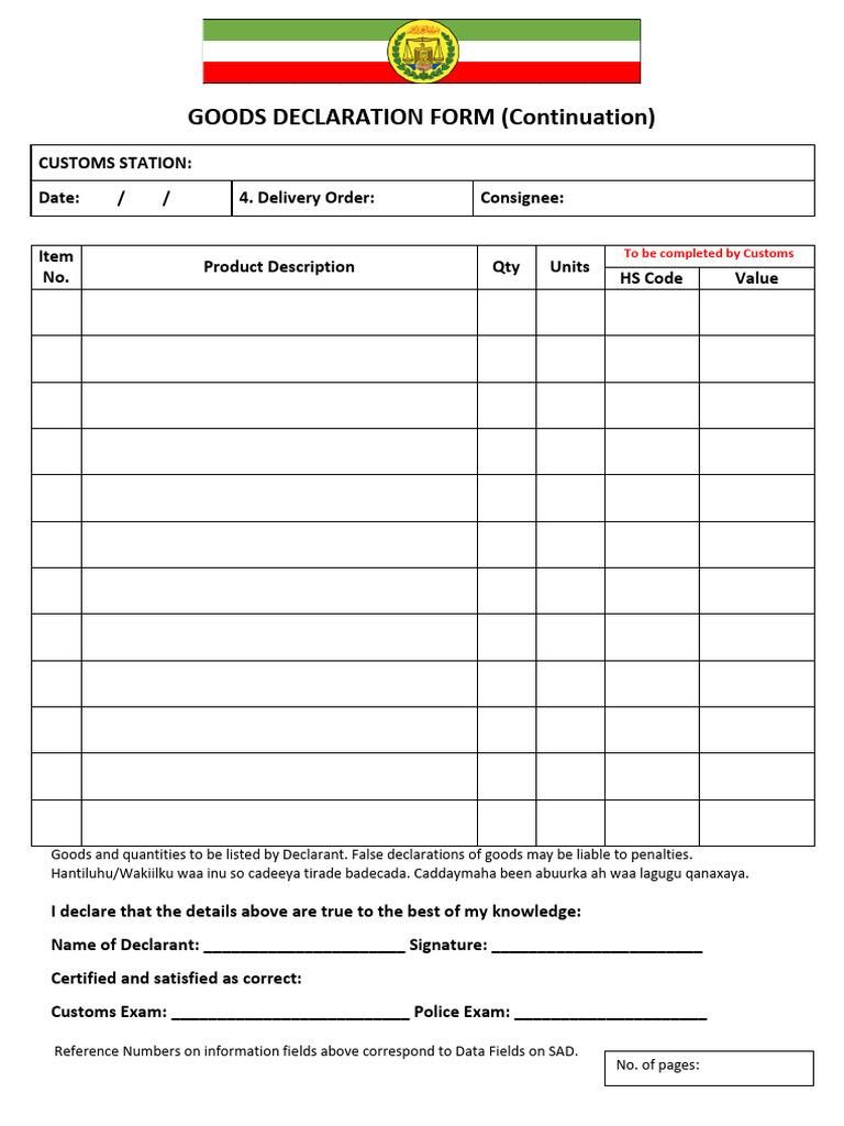 9.-Custom-Goods-Declaration-Form-Continuation-Sheet | PDF