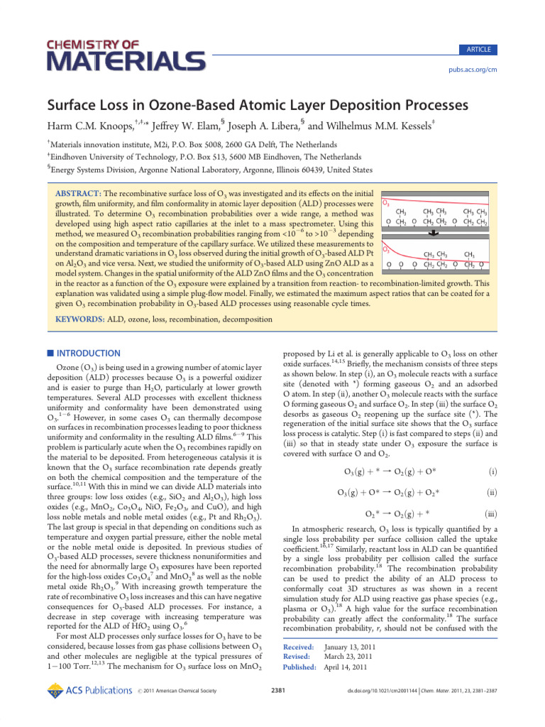 Knoops Et Al 2011 Surface Loss in Ozone Based Atomic Layer Deposition Processes | PDF | Gases ...