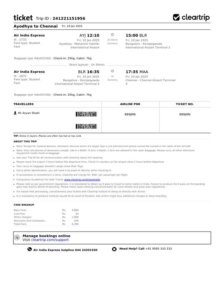 Cleartrip Flight E Ticket 1 | PDF | Airport | Aviation