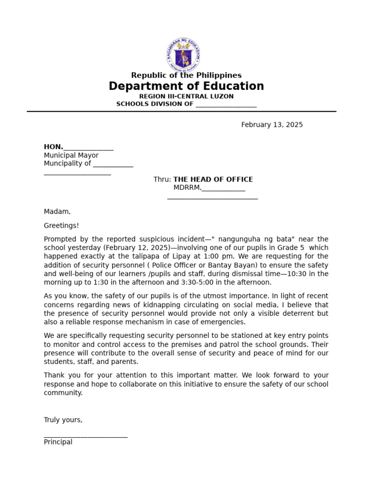 Request for Additional School Security | PDF