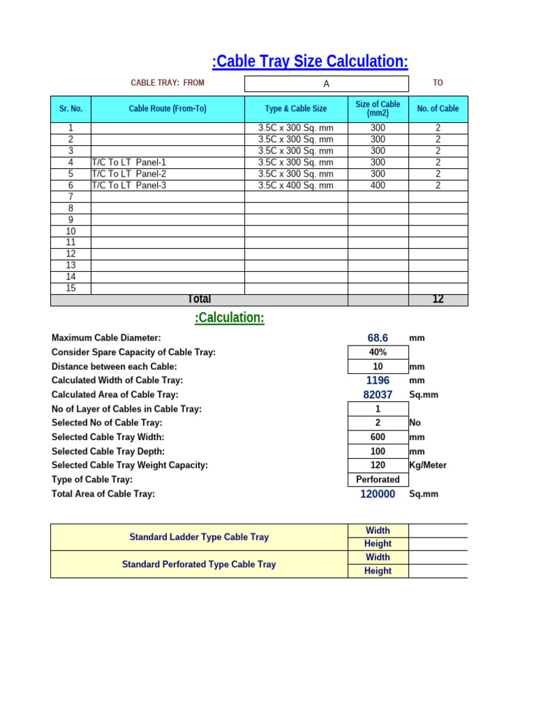 Calculate Cable Tray Size (1.1.19) | PDF | Length