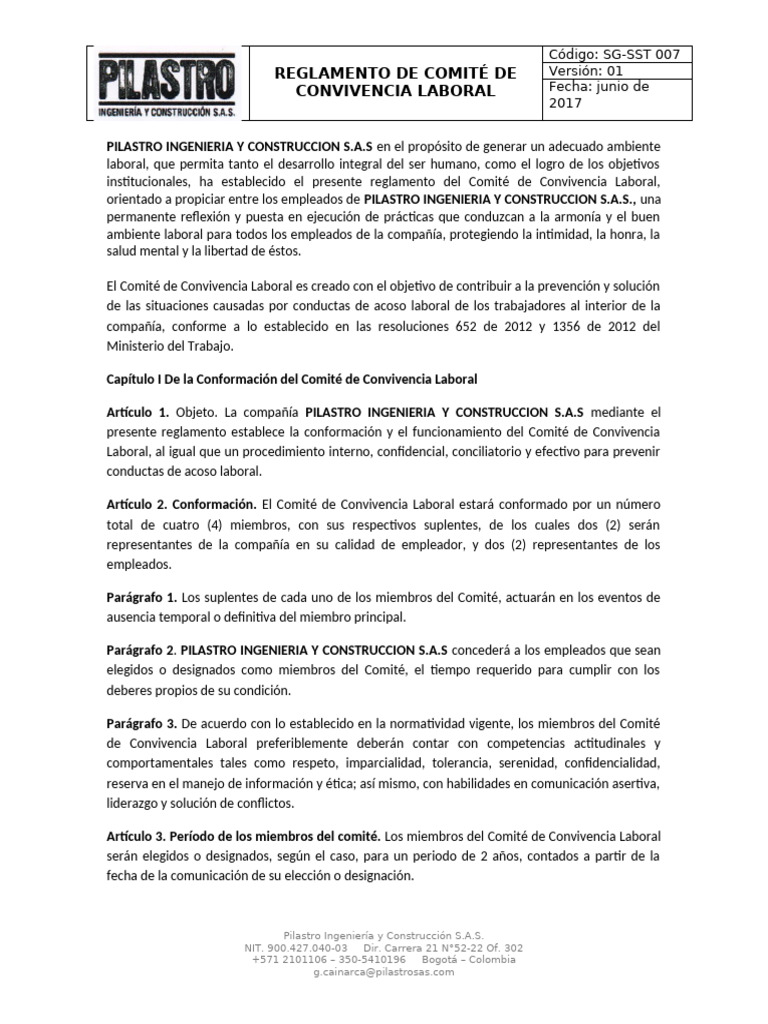 Anexo 07 - Reglamento de Comite de Convivencia Laboral | PDF
