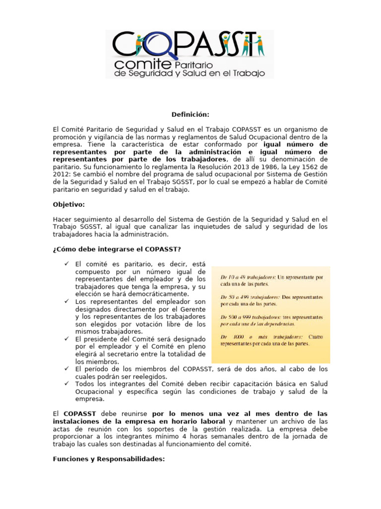 Capacitacion Copasst | PDF | Seguridad y salud ocupacional