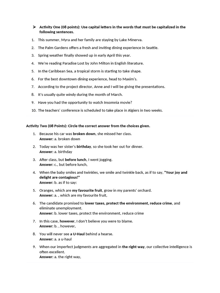 Capitalization and Punctuation Exercises | PDF