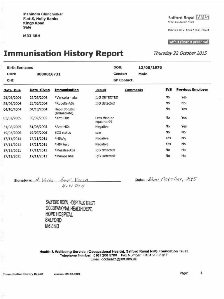 Immunisation History | PDF