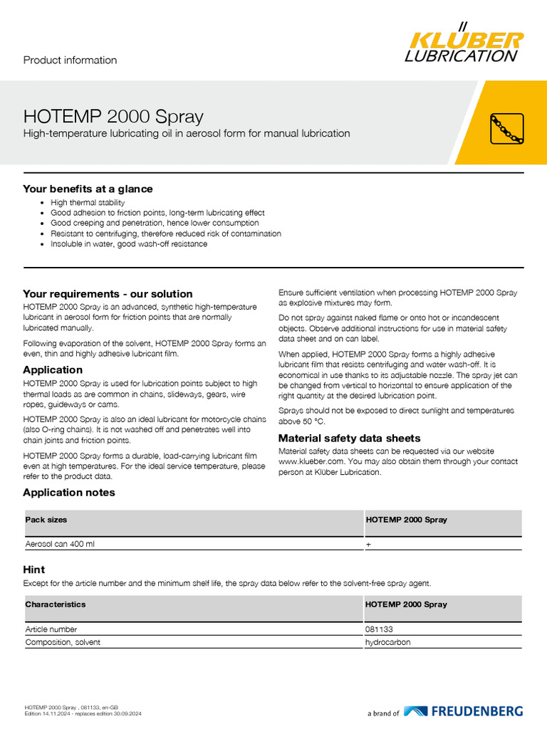 Hotemp 2000 Spray 081133 Pi GB en | PDF | Lubricant | Friction