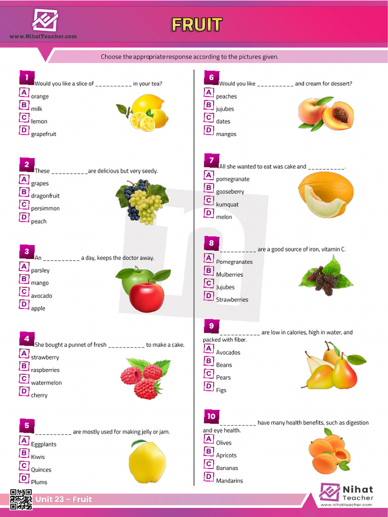 Unit 23 - Fruit Quiz | PDF