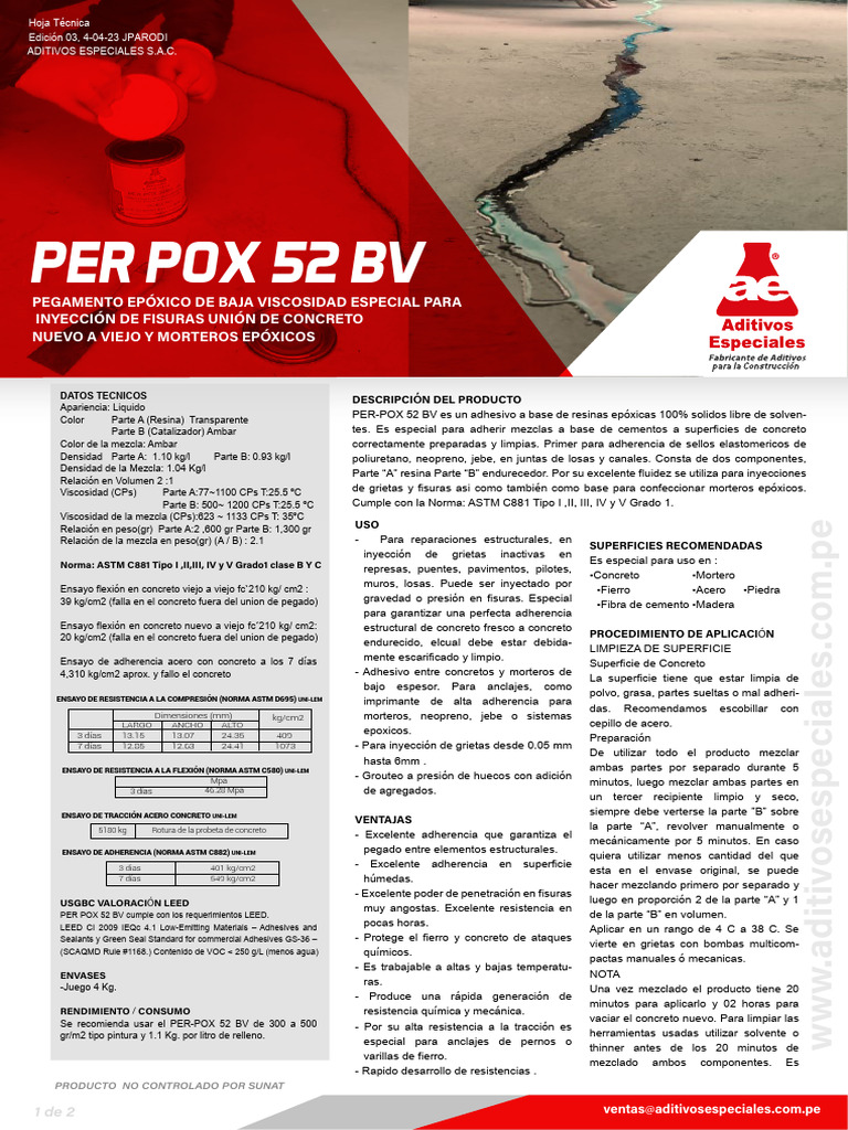 Adhesivo Epóxico PER POX 52 BV | PDF | Hormigón | Sector secundario de ...