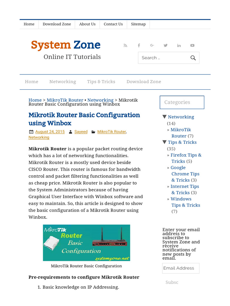 Mikrotik Router Basic Configuration Using Winbox System Zone Pdf Router Computing Ip