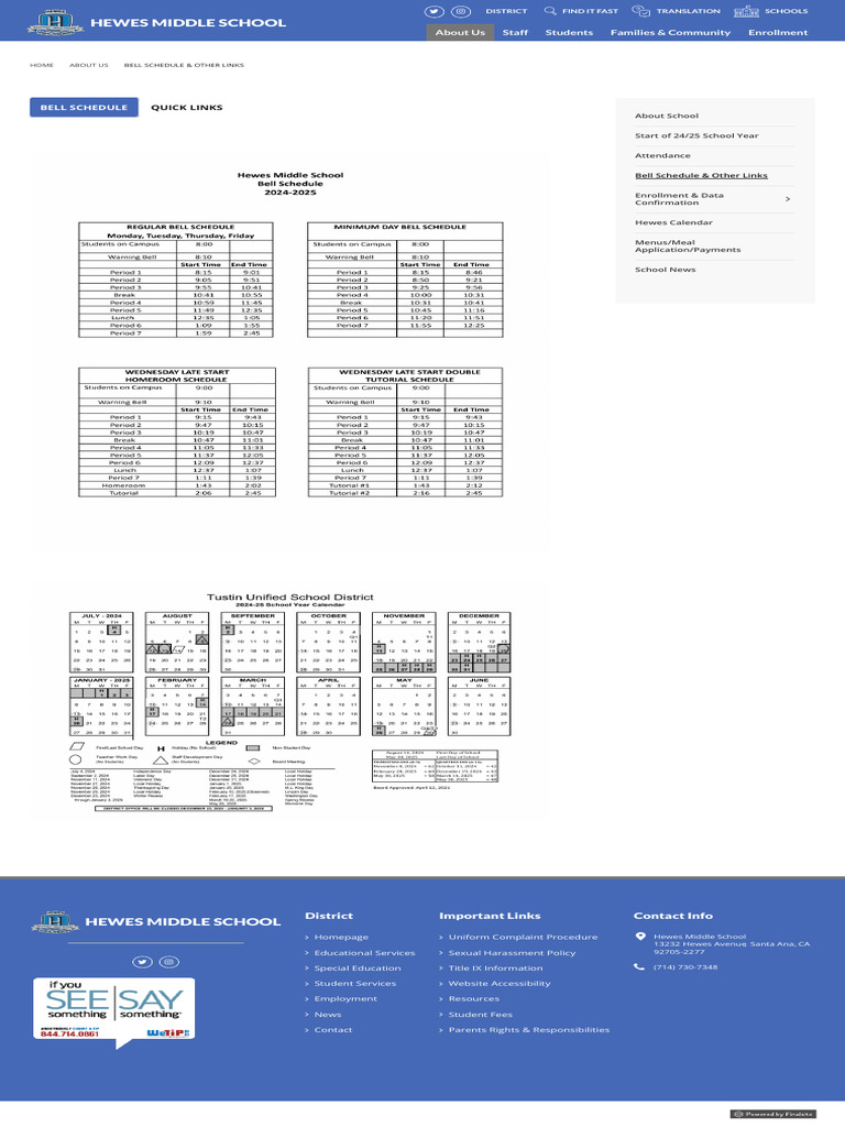 Hewes Middle School Bell Schedule 24-25 | PDF | Justice | Crime & Violence