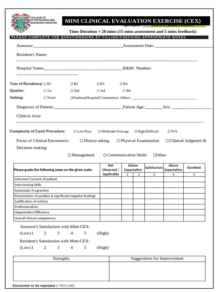 Mini CEX Form | PDF | Medical Specialties | Social Programs