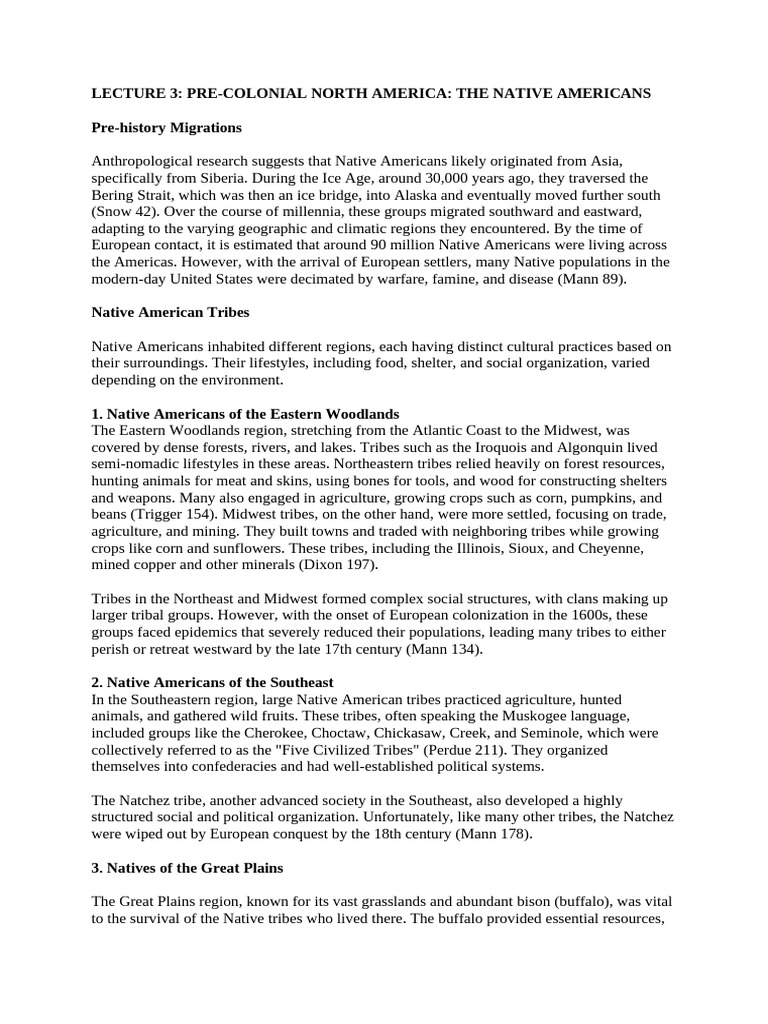LECTURE 3 PRE COLONIAL NORTH AMERICA THE NATIVE AMERICANS | PDF ...