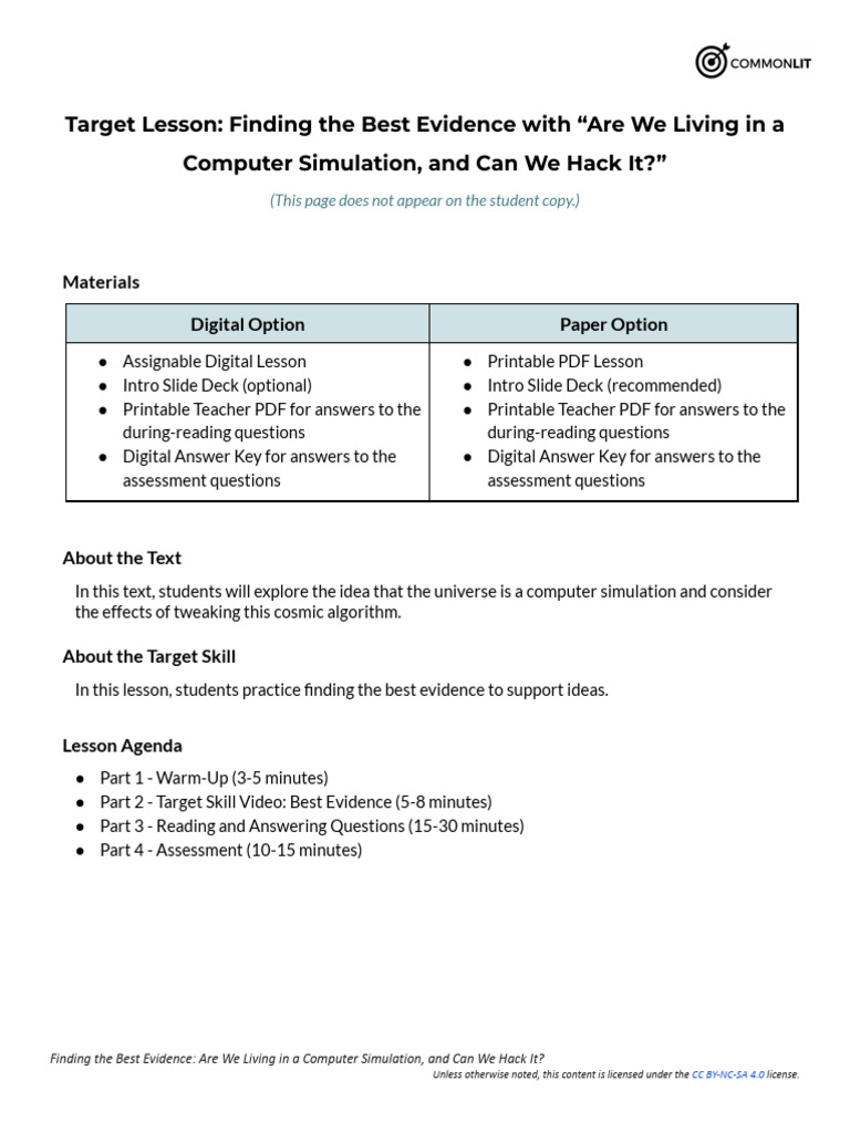 Are We Living in A Computer Simulation and Can We Hack It Target Lesson TEACHER COPY V2 | PDF ...