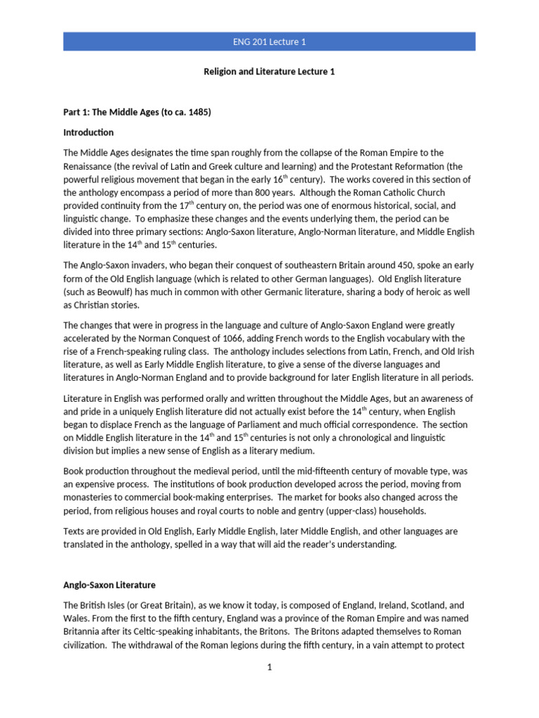 ENG 201 Lecture 1-Week 2 | PDF | Beowulf ENG 201 Lecture 1-Week 2 | PDF | Beowulf