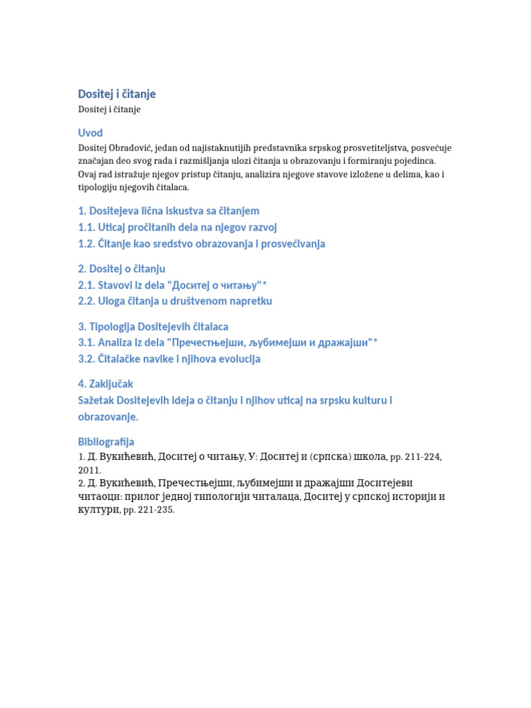 Dositej I Citanje | PDF