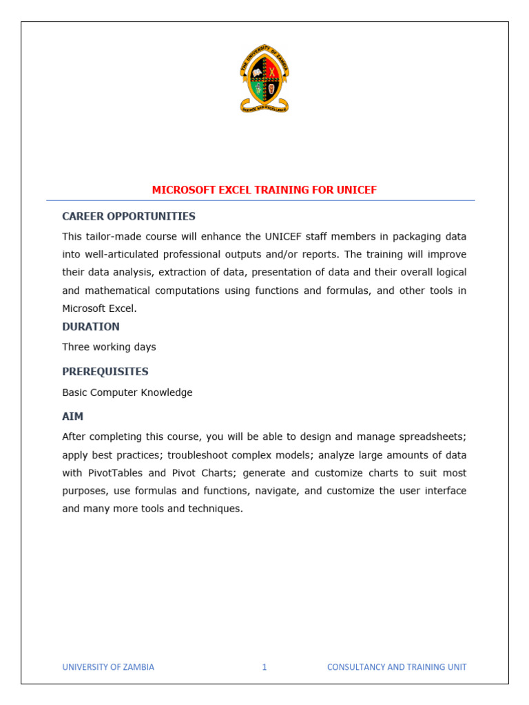 Microsoft Excel Course Outline Pdf Microsoft Excel Computing