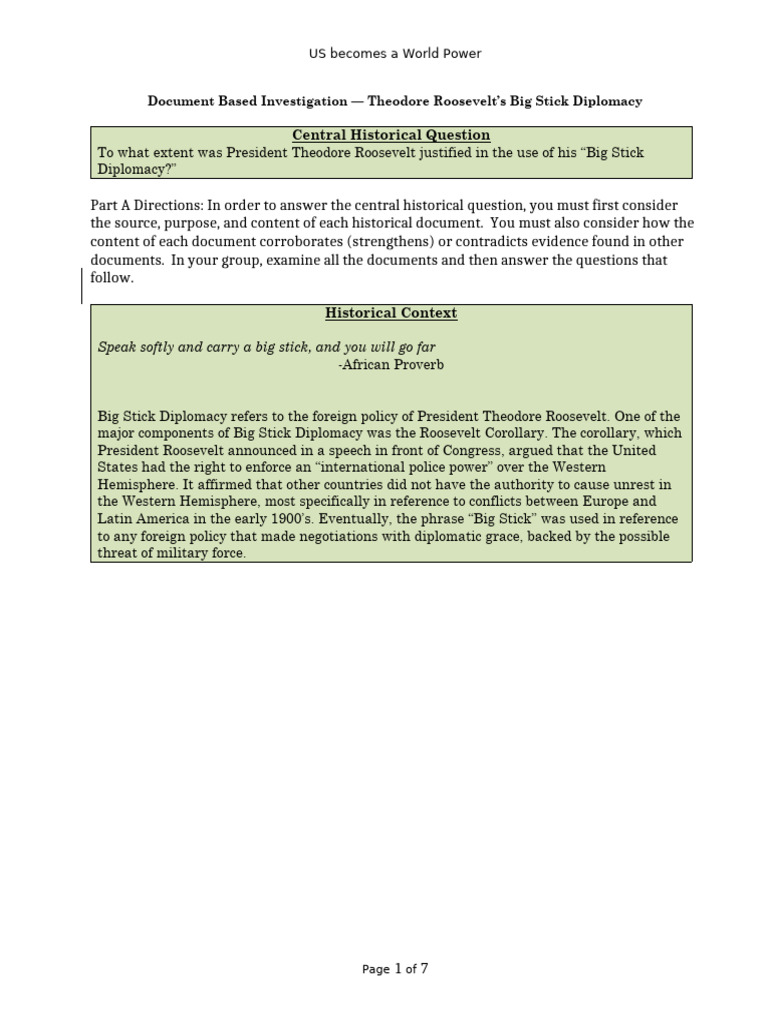 Student Copy Big Stick Diplomacy | PDF | International Relations ...