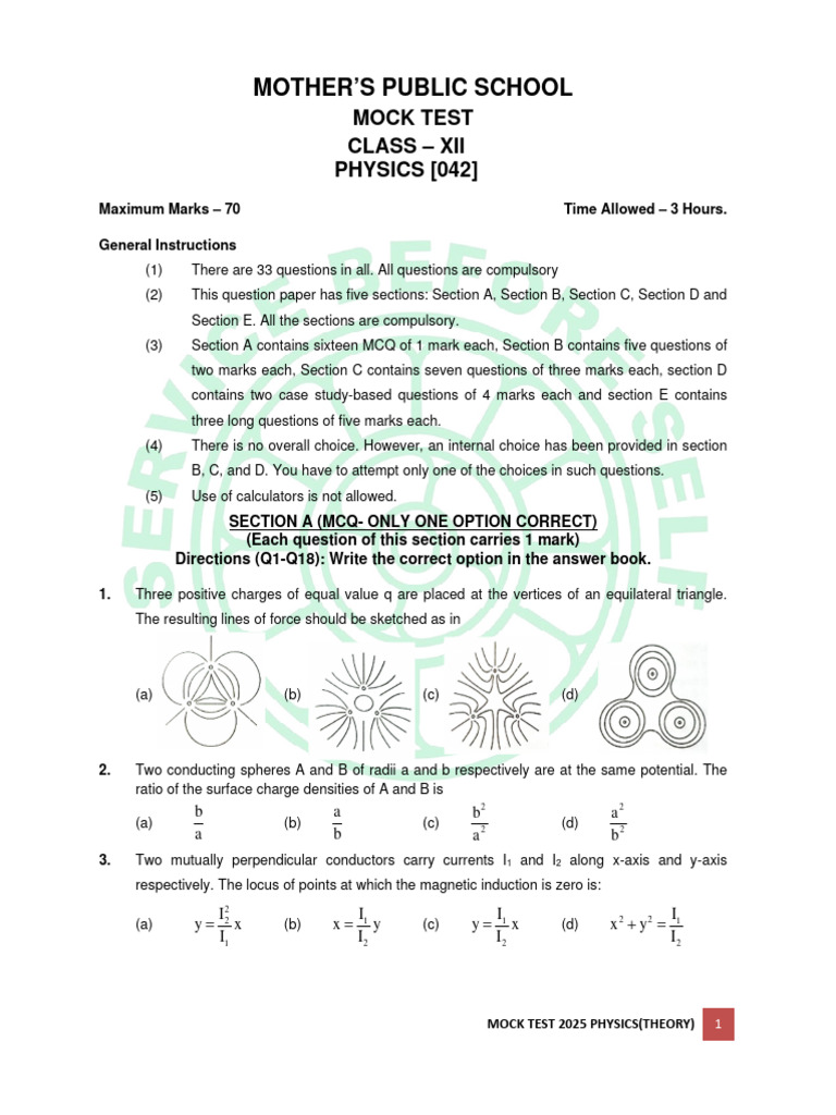 Mock Test 2025 Physics Class XII | PDF | P–N Junction | Inductance