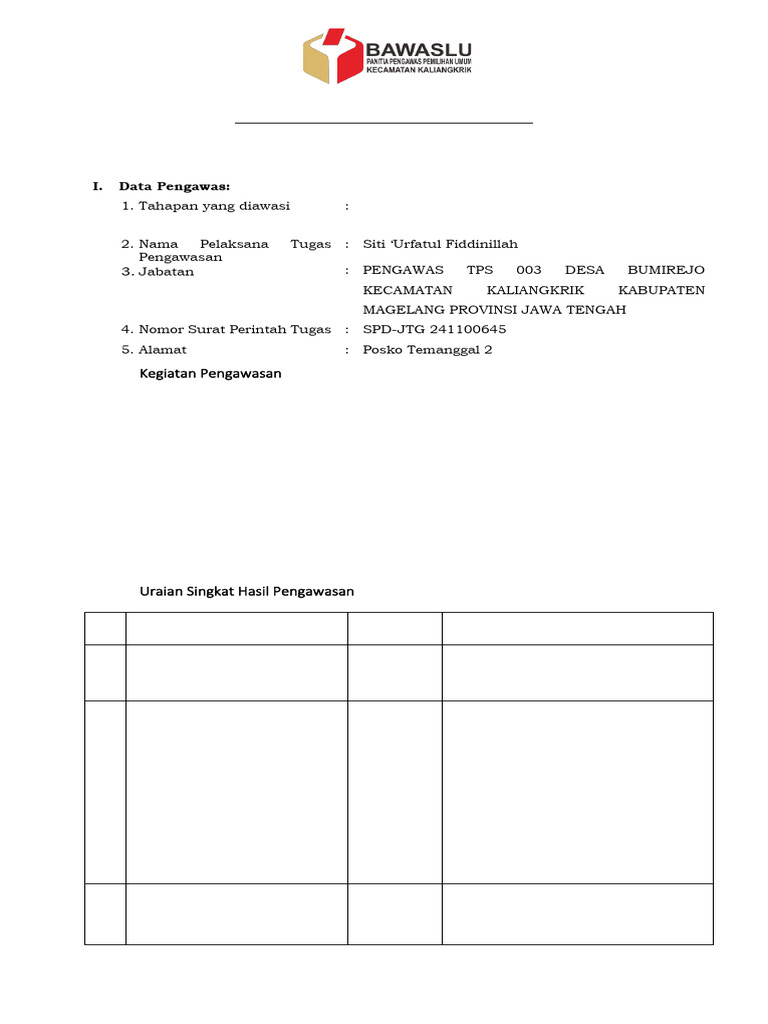 Laporan Pengawasan Pemilu TPS 003 2024 | PDF