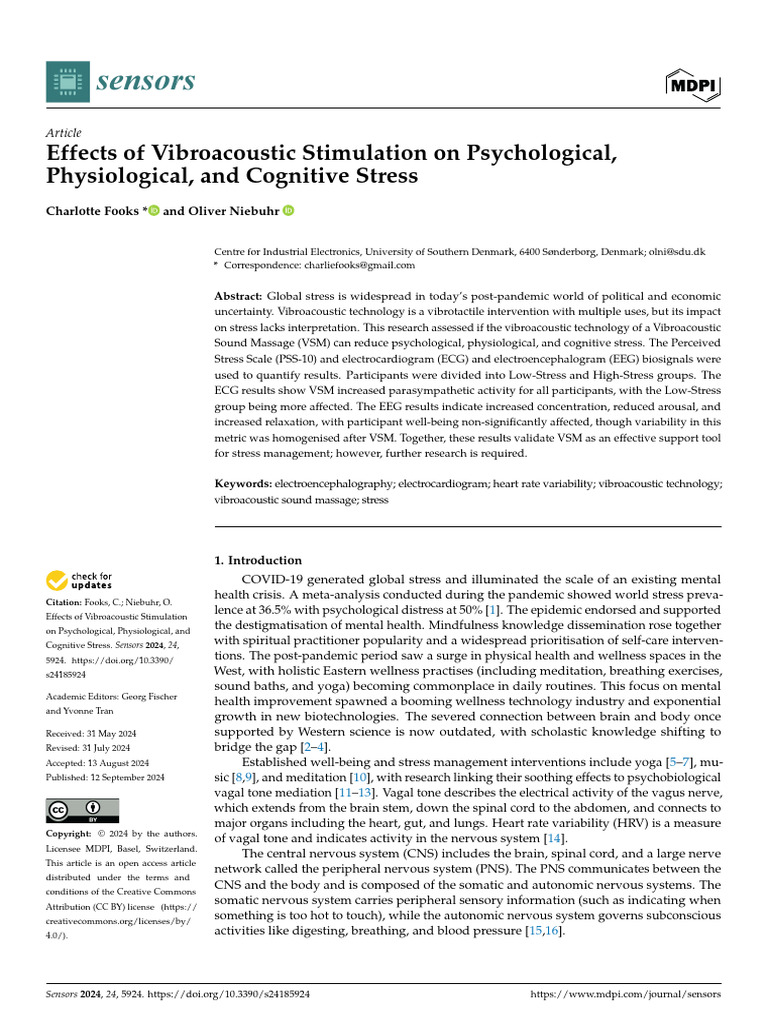 Fooks 2024 Vibroac Psy Phy Cogn | PDF | Heart Rate | Vagus Nerve