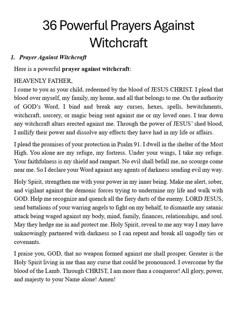 36 Powerful Prayers Against Witchcraft | PDF | Prayer | Spiritual Warfare