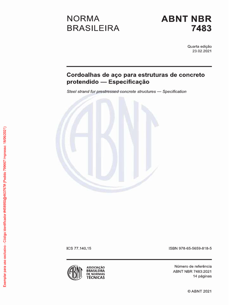 ABNT NBR 7483-2021 Cordoalhas de Aço para Estruturas de Concreto ...