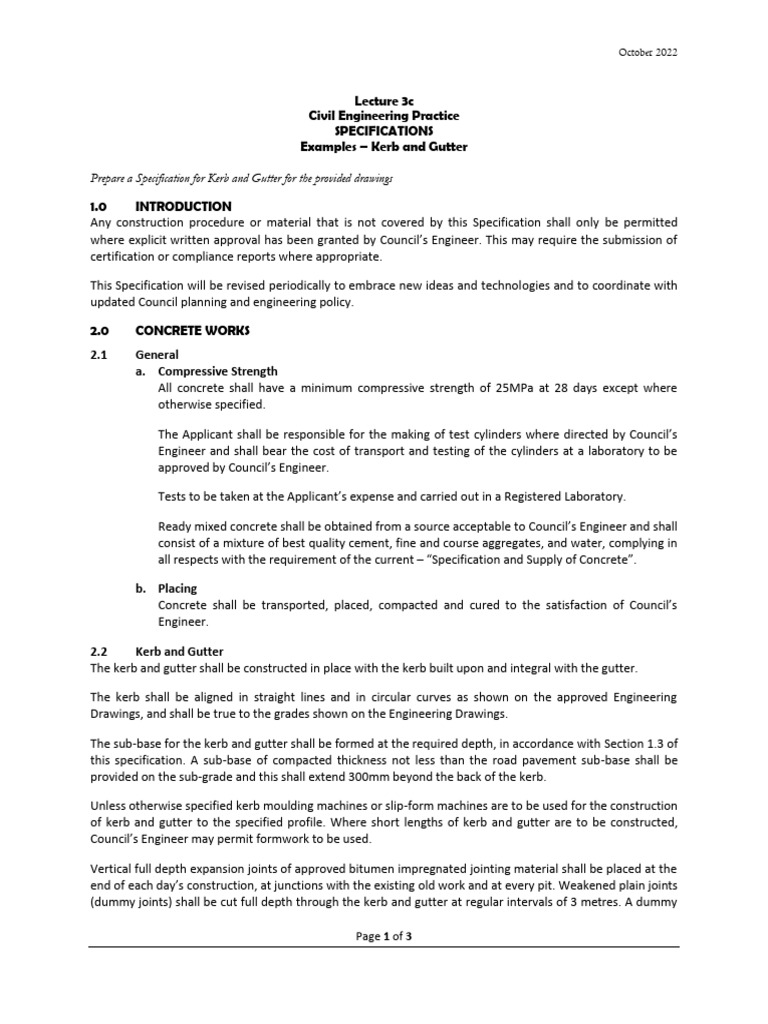 Kerb and Gutter Specification Guide | PDF | Concrete | Specification ...