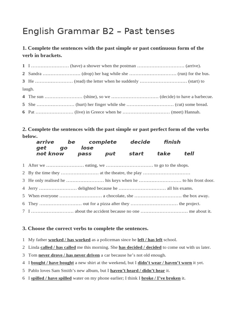 B2 Past Tenses Practice Exercises | PDF | English Grammar | Language ...