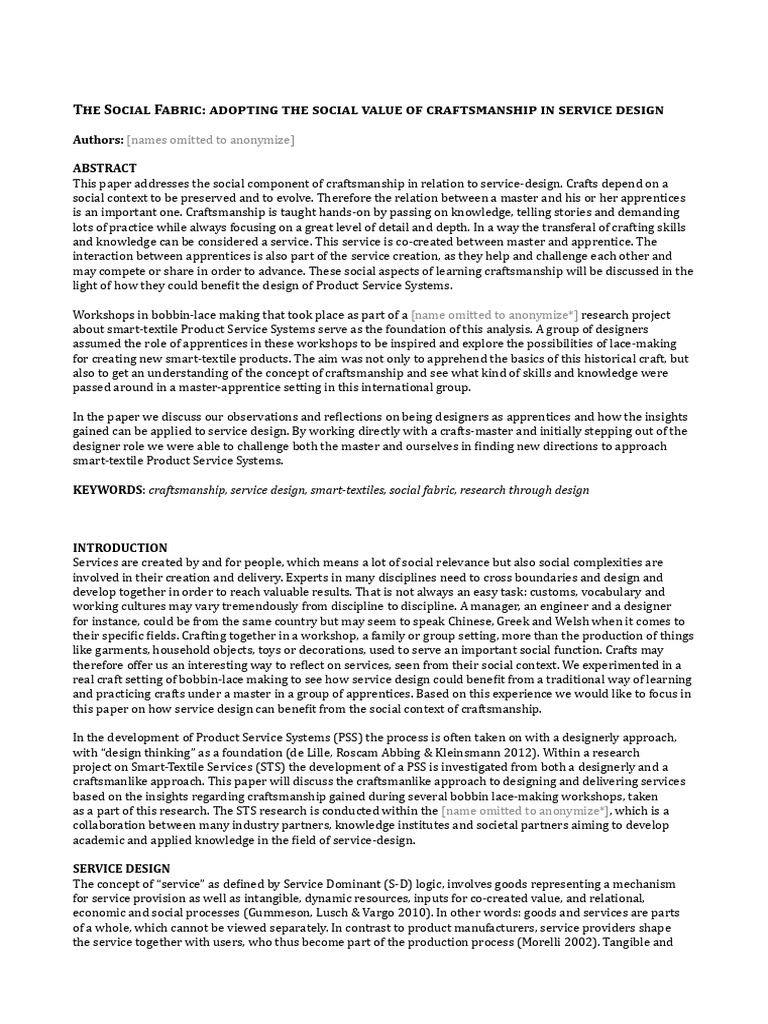 The Social Fabric Adopting The Social Value of Craftsmanship in Service ...