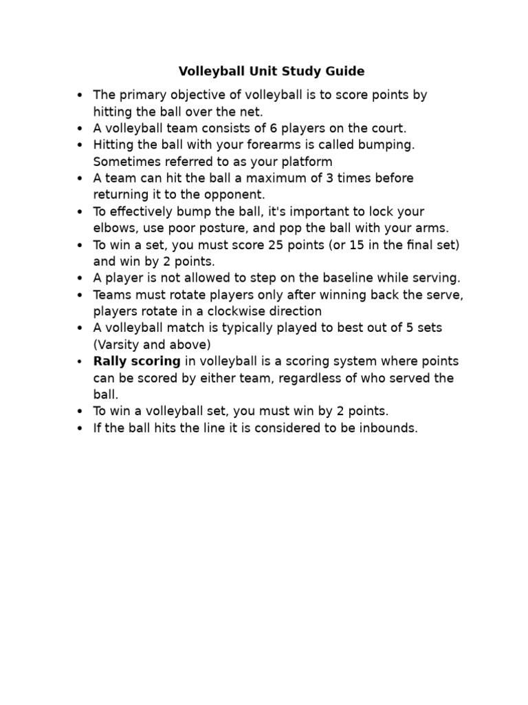 Volleyball Unit Study Guide | PDF