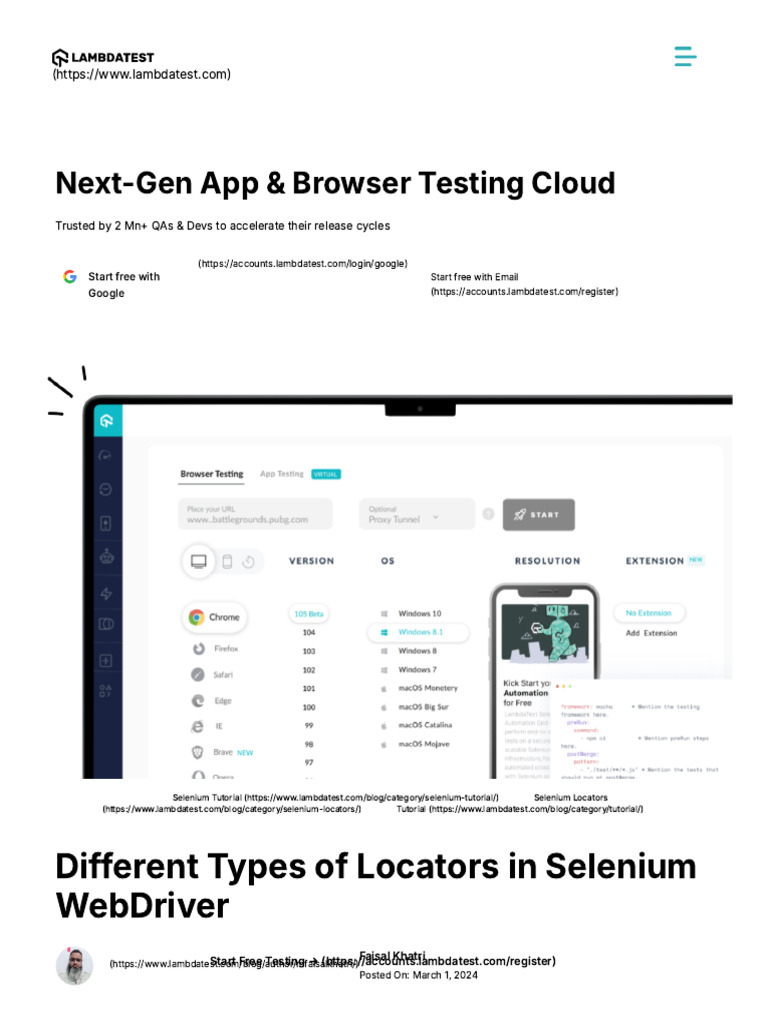 Locators In Selenium Webdriver With Examples Lambdatest Pdf