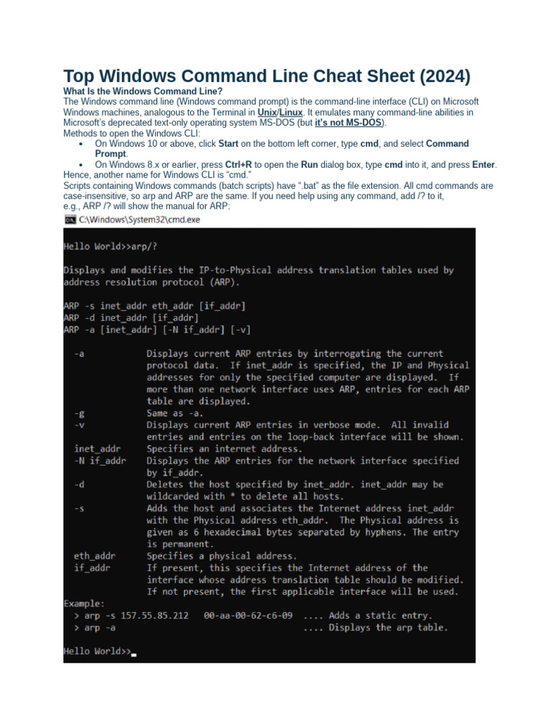 Top Windows Command Line Cheat Sheet | PDF | Command Line Interface | Computer File
