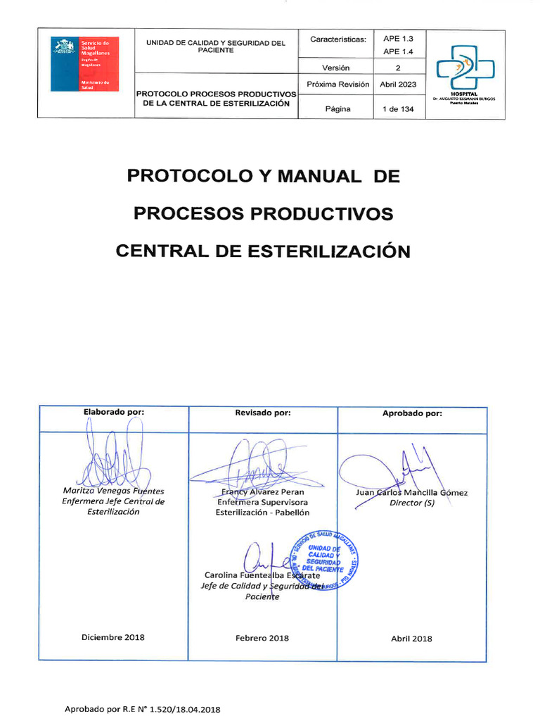 Ape 1.3 Ape 1.4 Res #1.520 Protocolo y Manual de Procesos Productivos de Esterilizacion | PDF