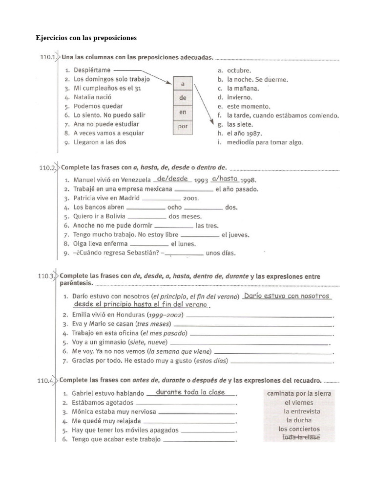 Preposiciones Actividades Leng | PDF