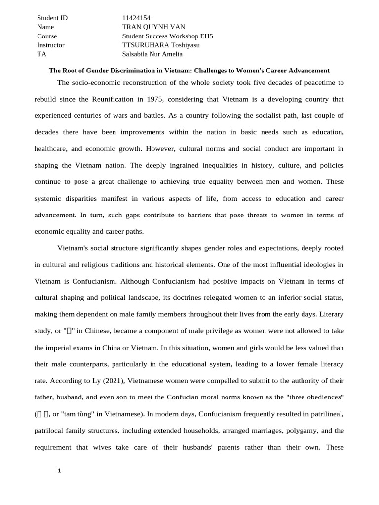 SSW Final Paper | PDF | Gender Inequality | Gender Studies