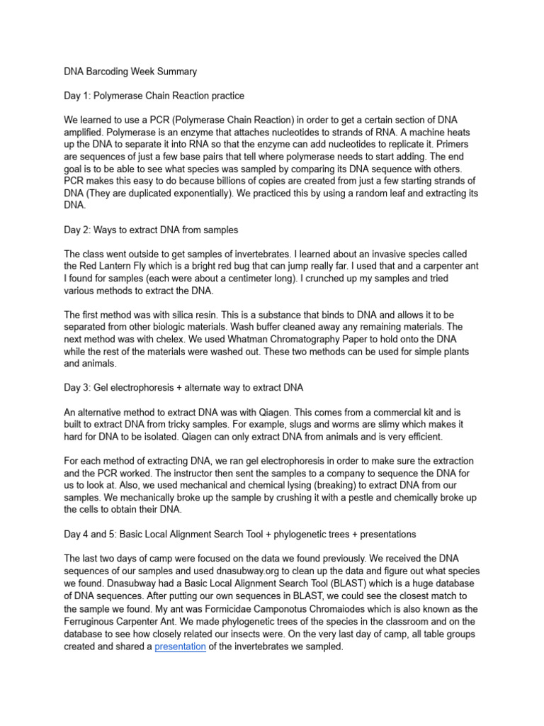 DNA Barcoding Week Summary | PDF | Polymerase Chain Reaction | Dna