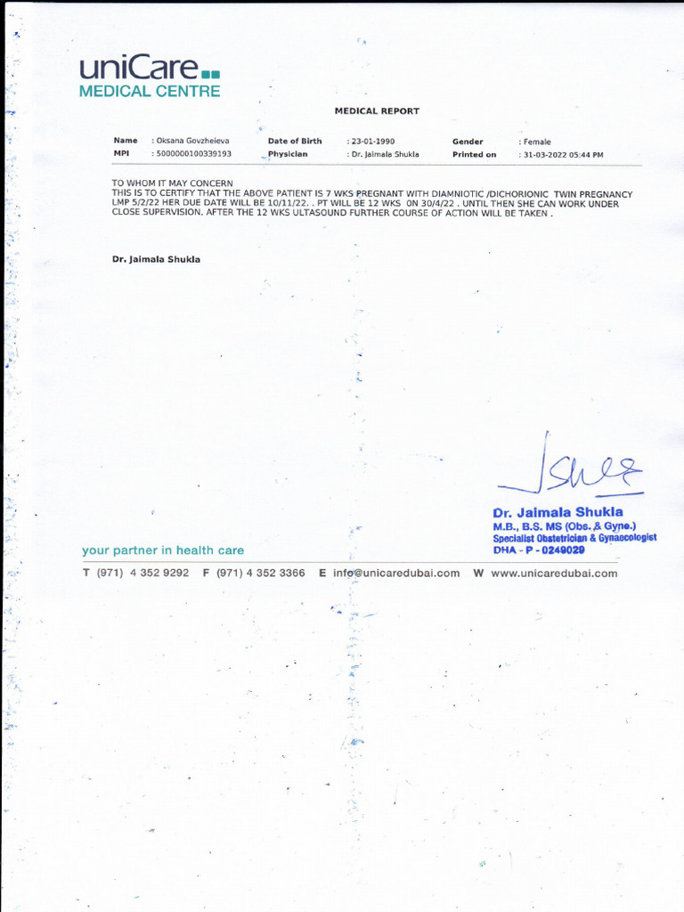 Gynec Medical Report 31.03 | PDF