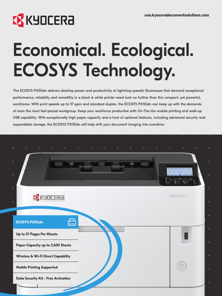 ECOSYS P3155dn Spec Sheet EN v2 | PDF | Printer (Computing) | Computer ...