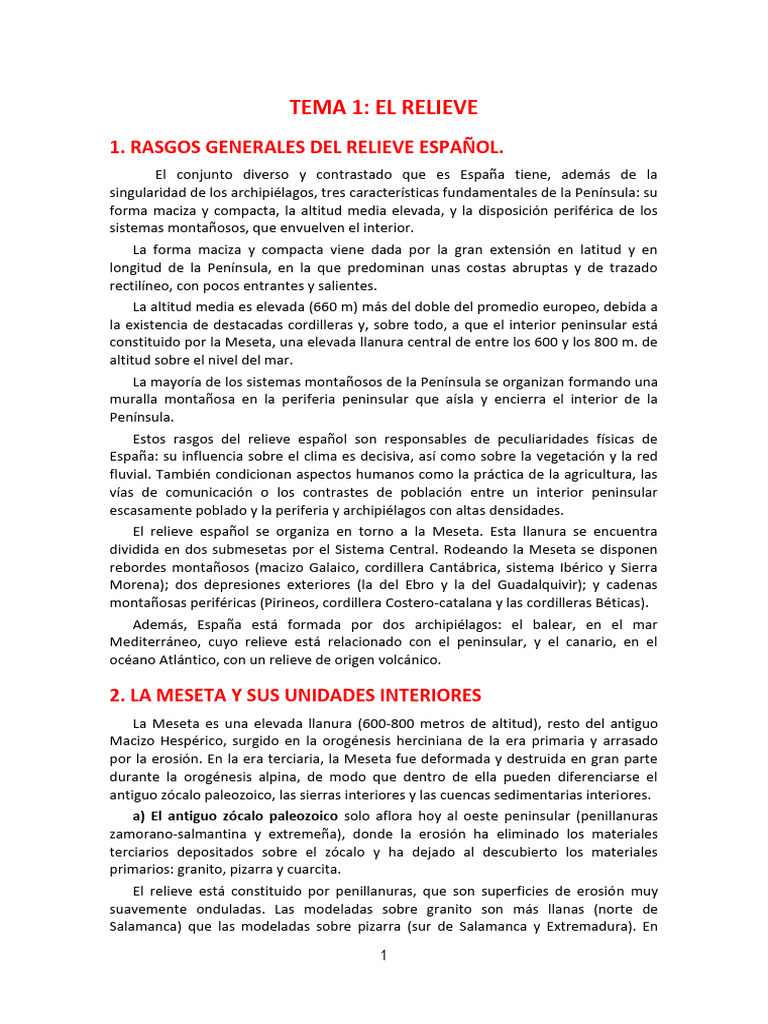 TEMA 1 El Relieve | PDF | Paisaje | Divisiones Fisiográficas