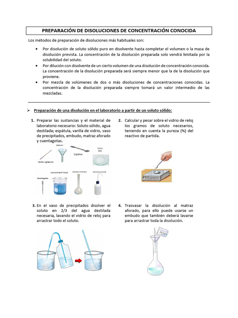 Preparación de Disoluciones Químicas | PDF | Concentración | Materiales
